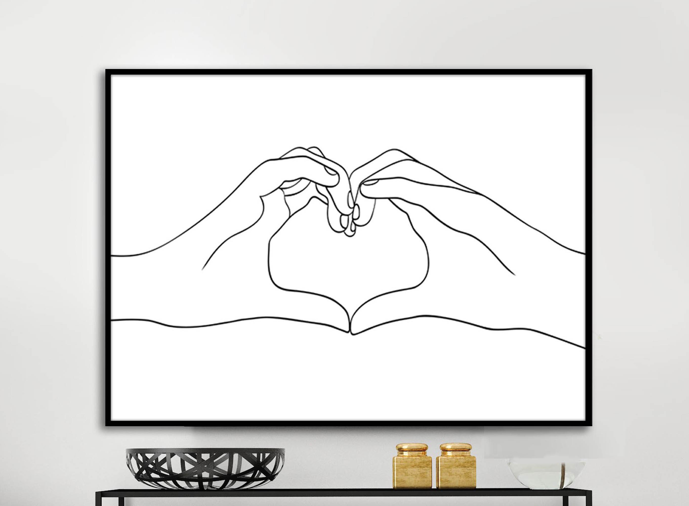 Handen hart vorm hart tekenen een lijntekening handen - Etsy Nederland