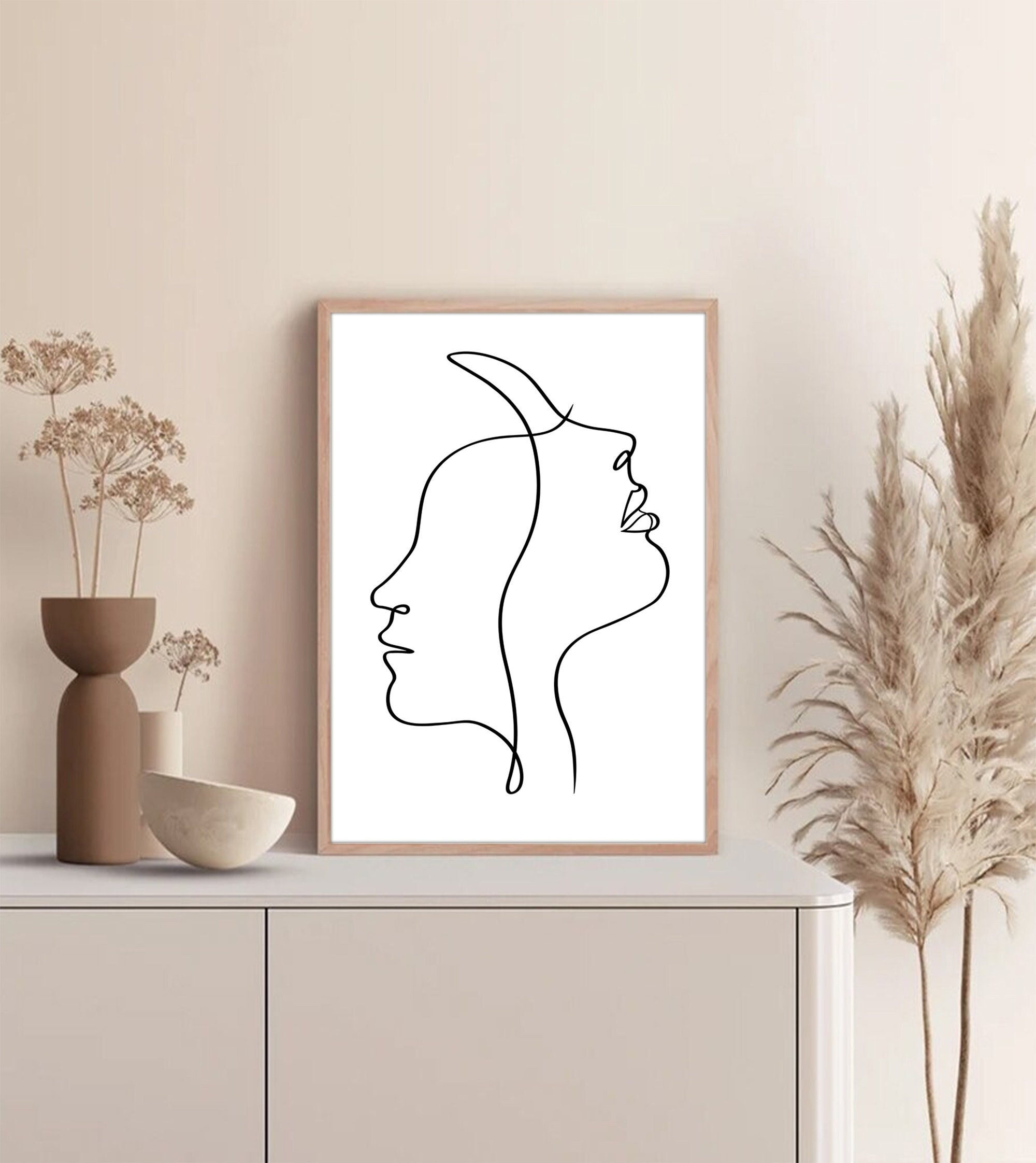 The Faces of Lovers Sxpressing Their Longing Gaze-printable One Line ...