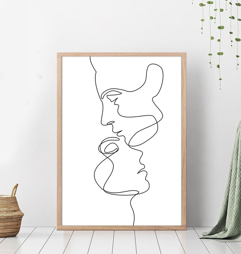 Continuous One Line Faces Drawing, Gift for Lovers,printable Face Line Art.romantic Minimalist ...