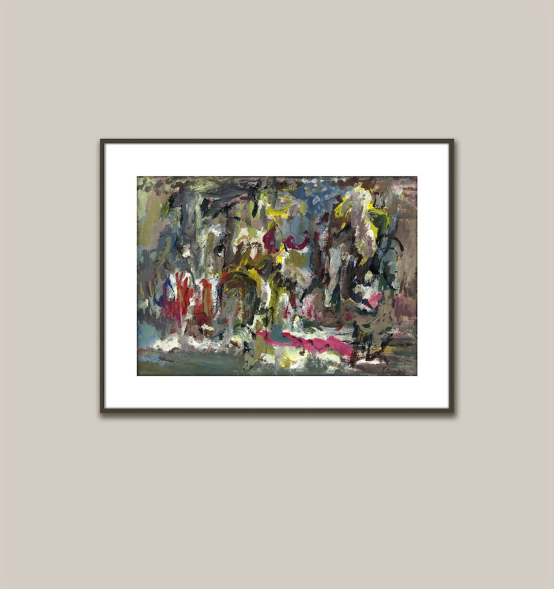 Expressive Grayscale Abstract Painting, Original Acrylic Horizontal ...