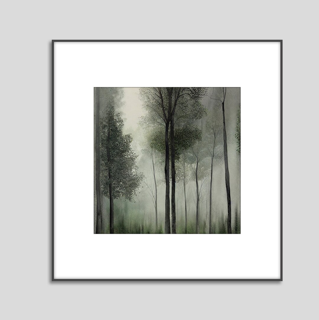 Watercolor Trees, Printable Watercolor Foggy Forest, Instant Download ...