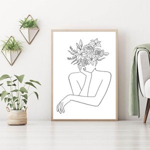 Head of Flowers Art , Woman Outline Drawing, Woman With Flowers ...
