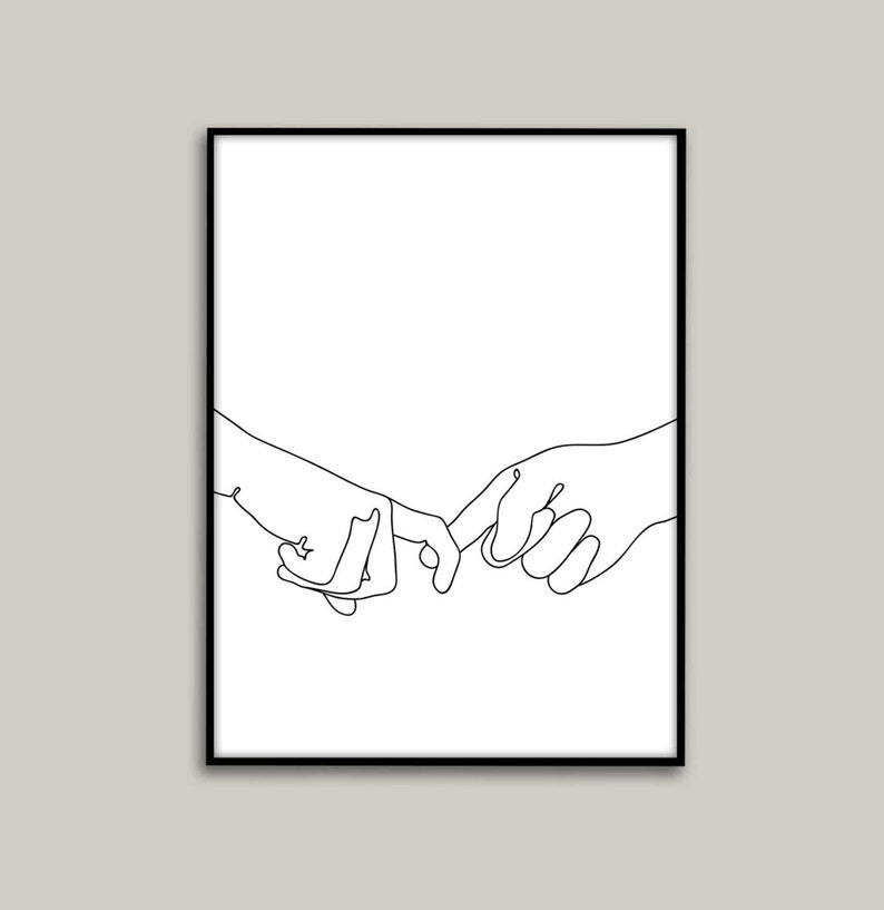 Pinky Promise Hand Print One Line Drawing Lovers Hands Drawing