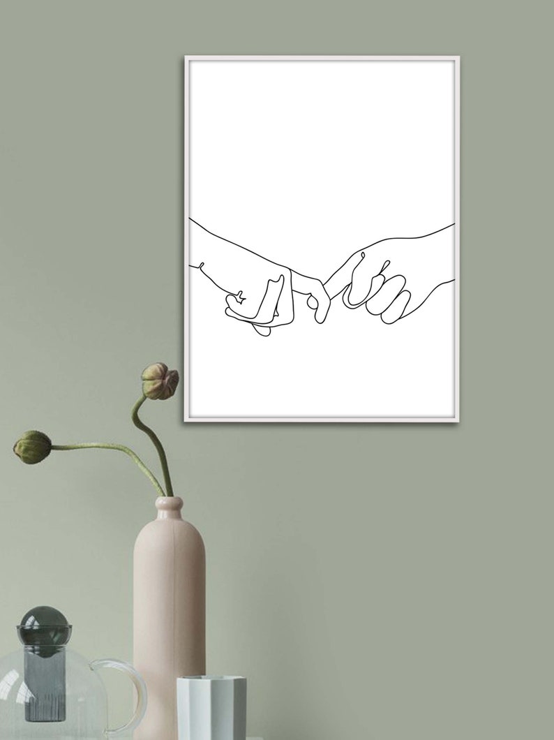 Pinky Promise Hand Print One Line Drawing Lovers Hands Etsy