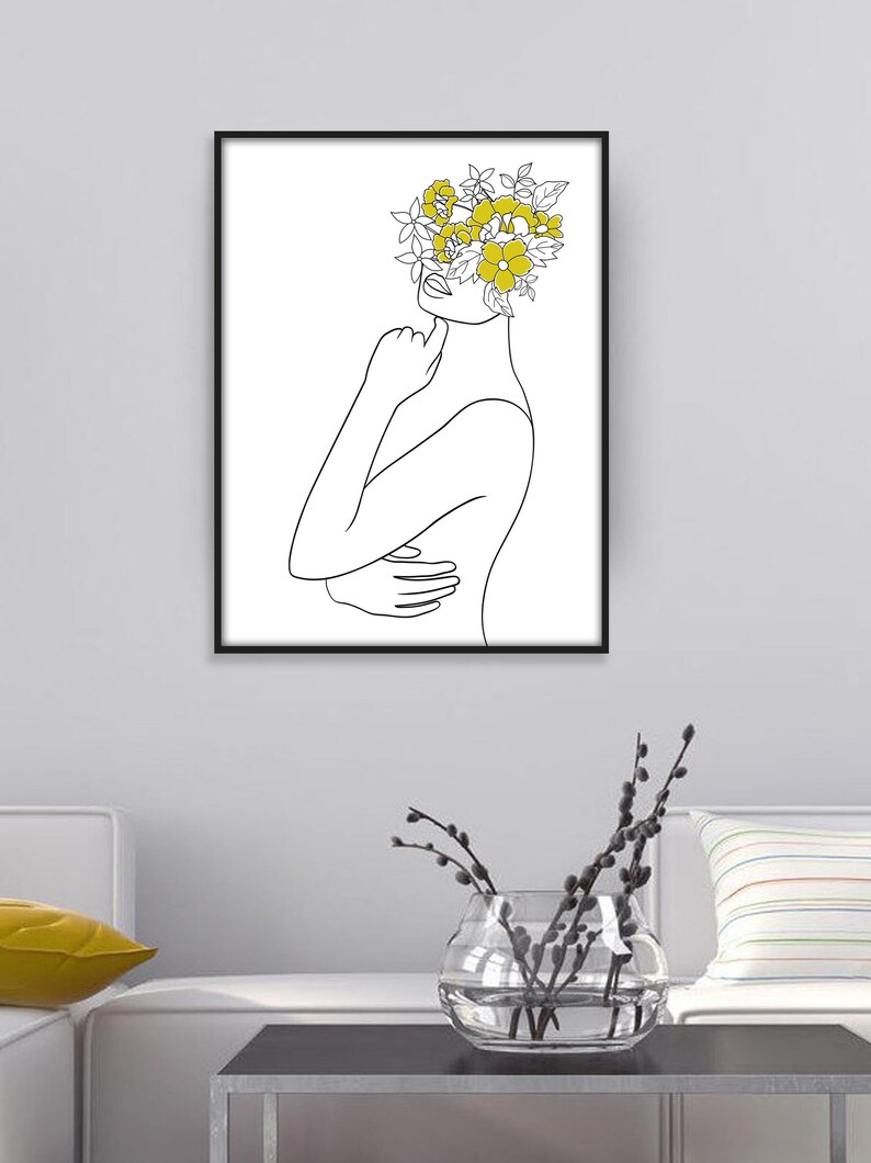 Head of Yellow Flowers , Printable Woman Outline Drawing, Woman With ...