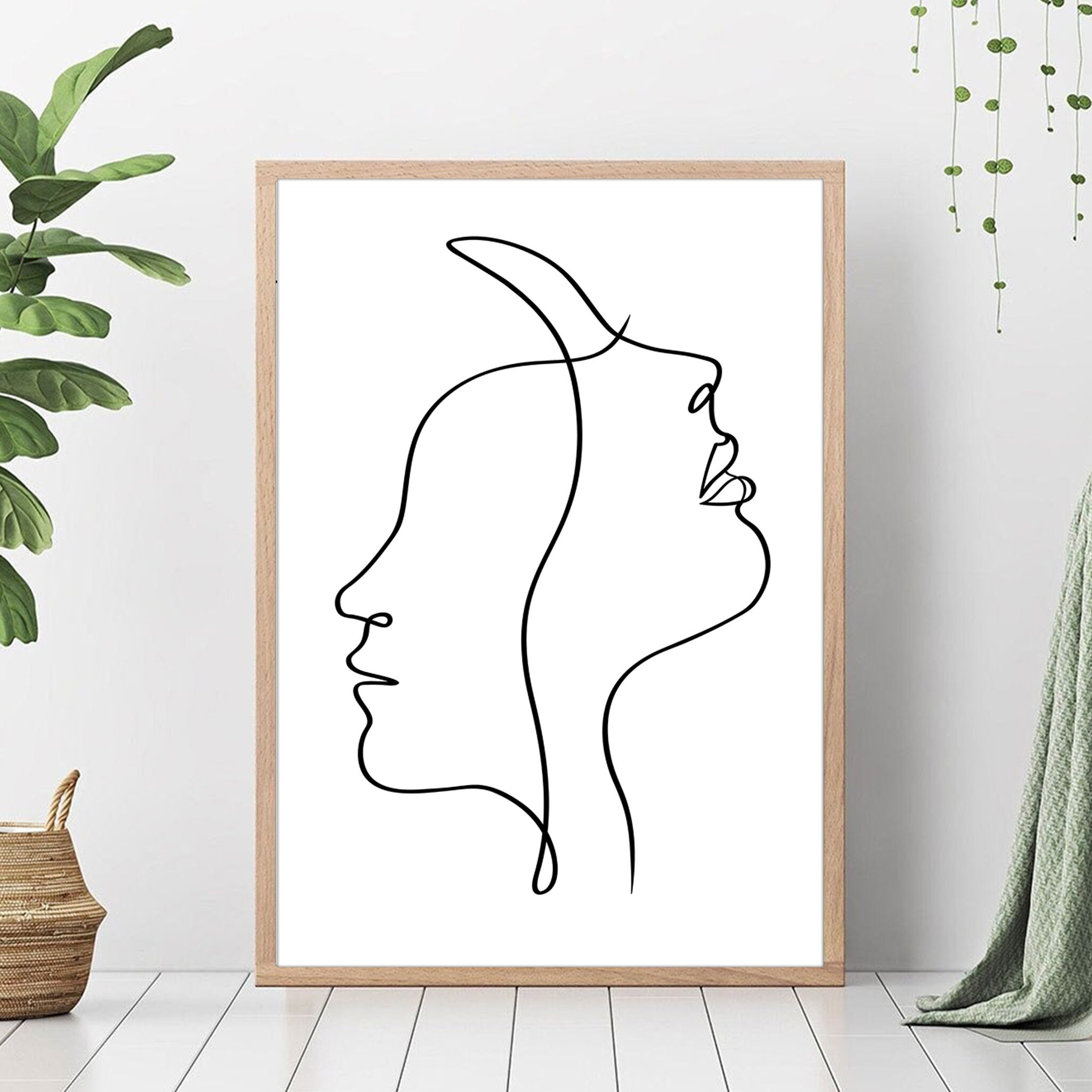 The Faces of Lovers Sxpressing Their Longing Gaze-printable One Line ...