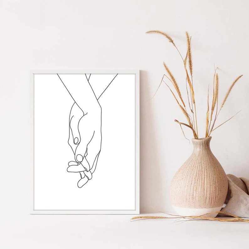 Holding Hands Line Drawing Sketch Art Print,romantic Holding Hands ...