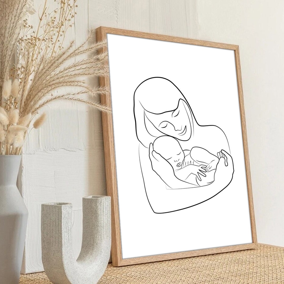 Loving Hug,mother and Baby Line Art, Printable Continuous Line Mother ...