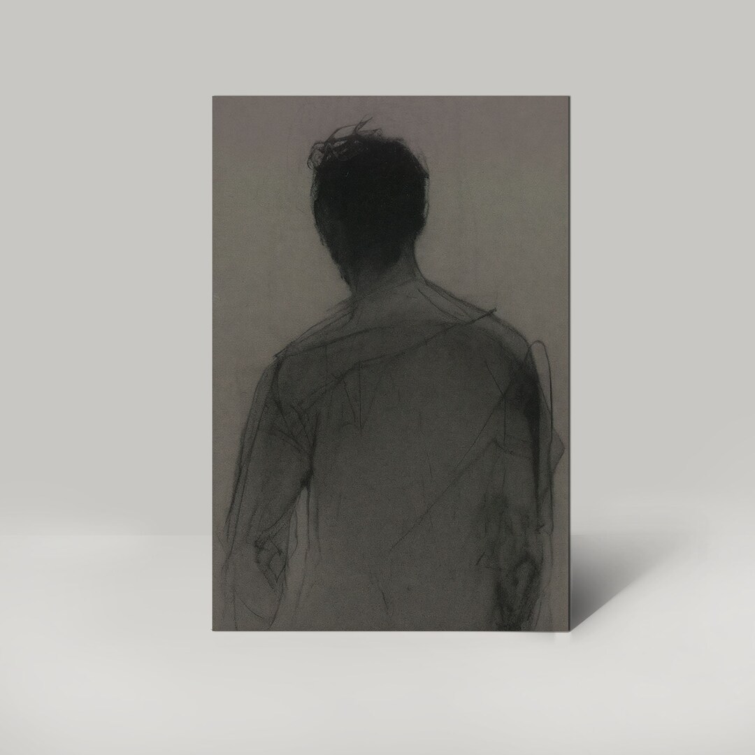 Charcoal Male Drawing, Back View of the Male Model, Man Portrait ...