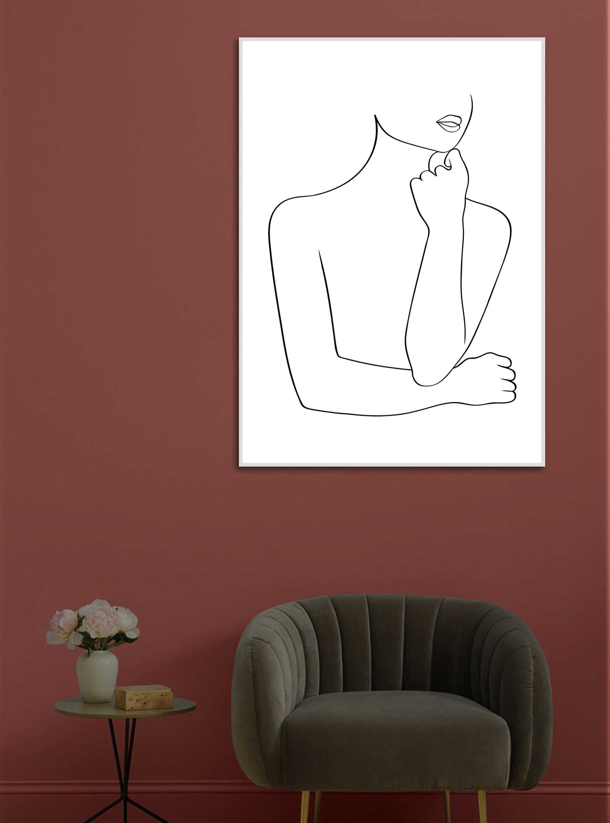 Female Body Line Art Woman Outline Drawing Hands and Face | Etsy