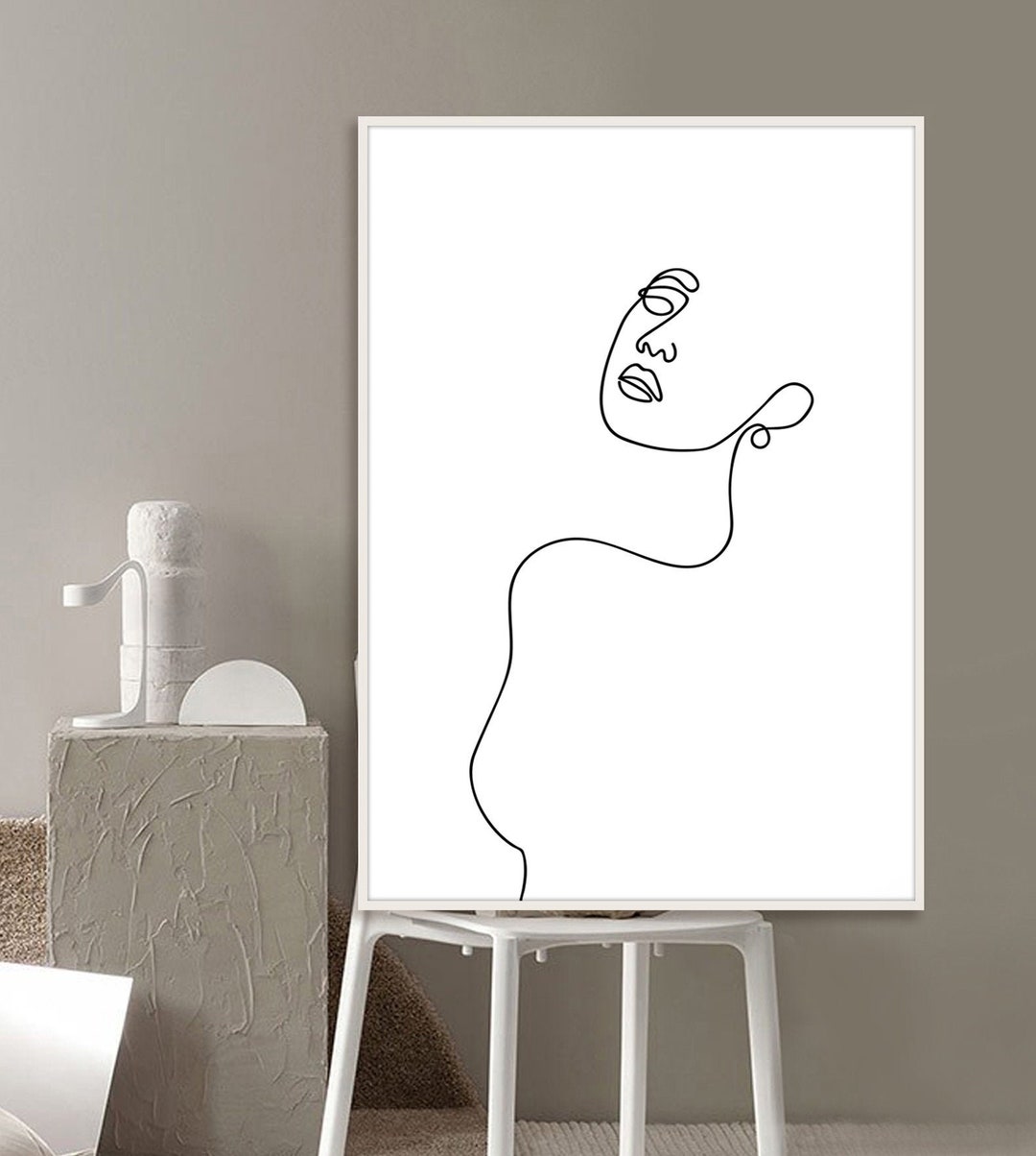 Woman Face Body Line Drawing, Minimal Wall Art, Minimal Female Figure ...