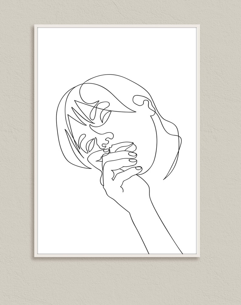 One Line Drawing Female Face Drawing Minimal Wall Art - Etsy