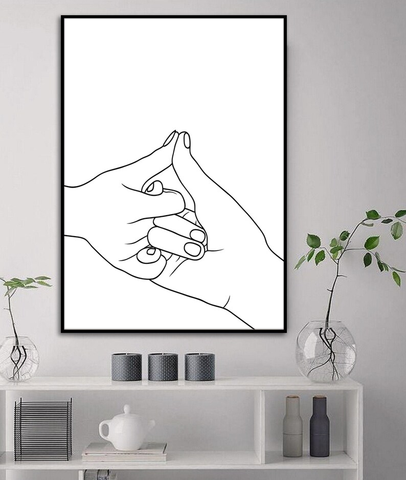 Pinky Swear Printable-lover's Hands-one Line Drawing Hands-pinky Promise Printable Minimalist ...