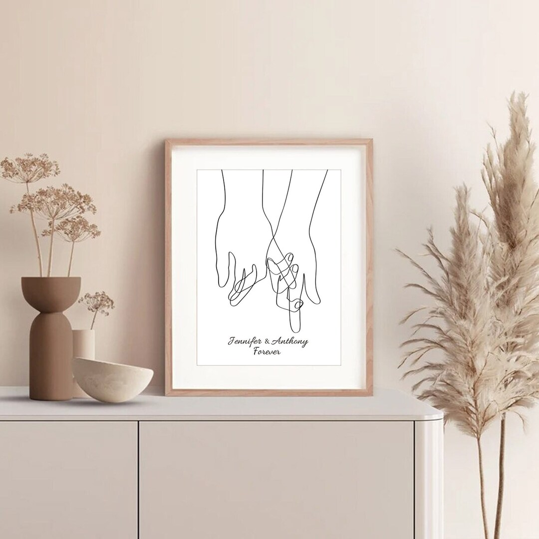 Personalized Gift, Holding Hands. Line Drawing, Everlasting Love Hand ...
