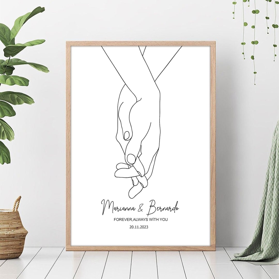 Cute Single Line Drawing of Two Lovers Holding Hands With Text "forever ...