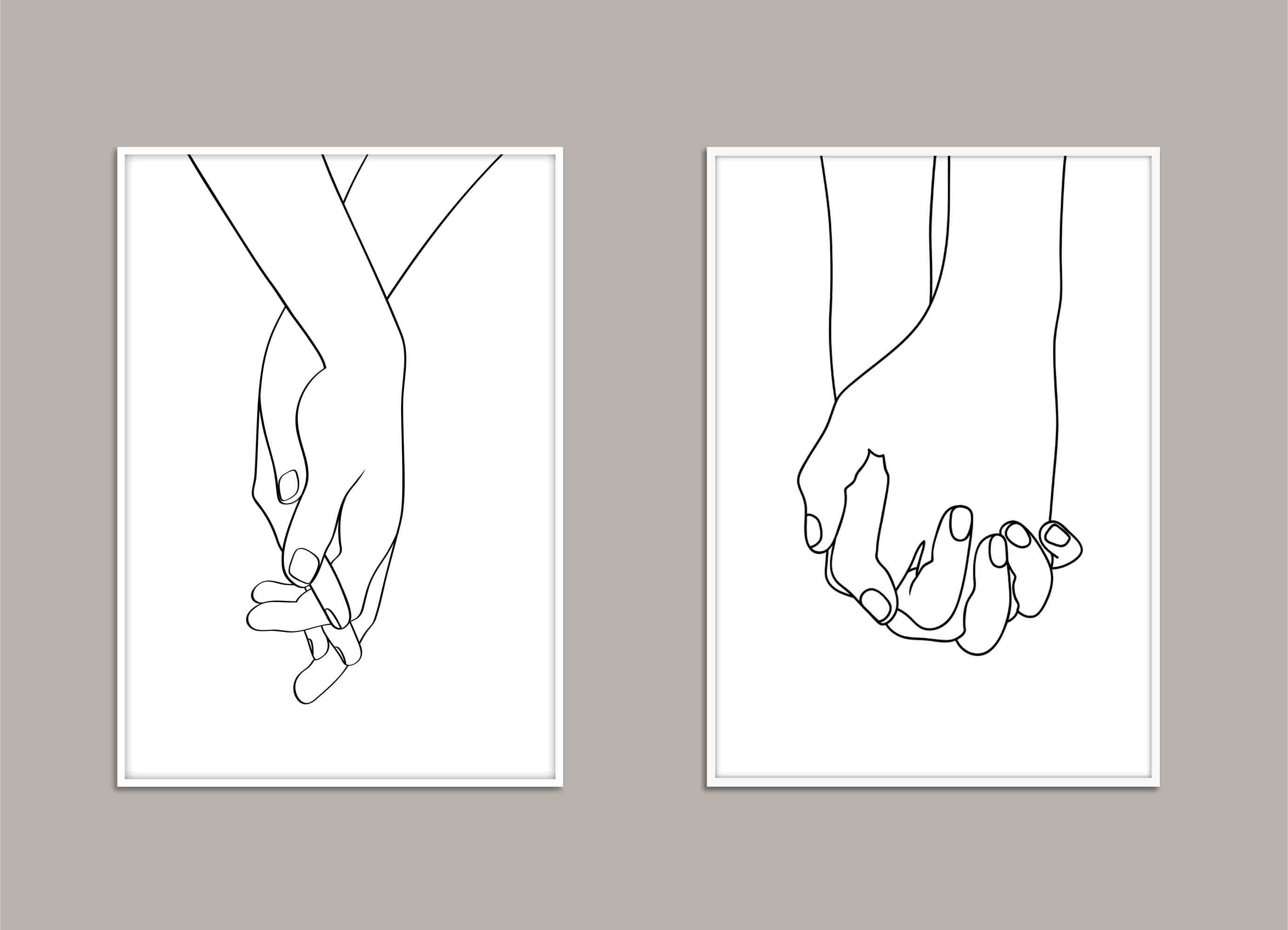 Set of 2 Holding Hands Sketch One Line Drawing Hands - Etsy