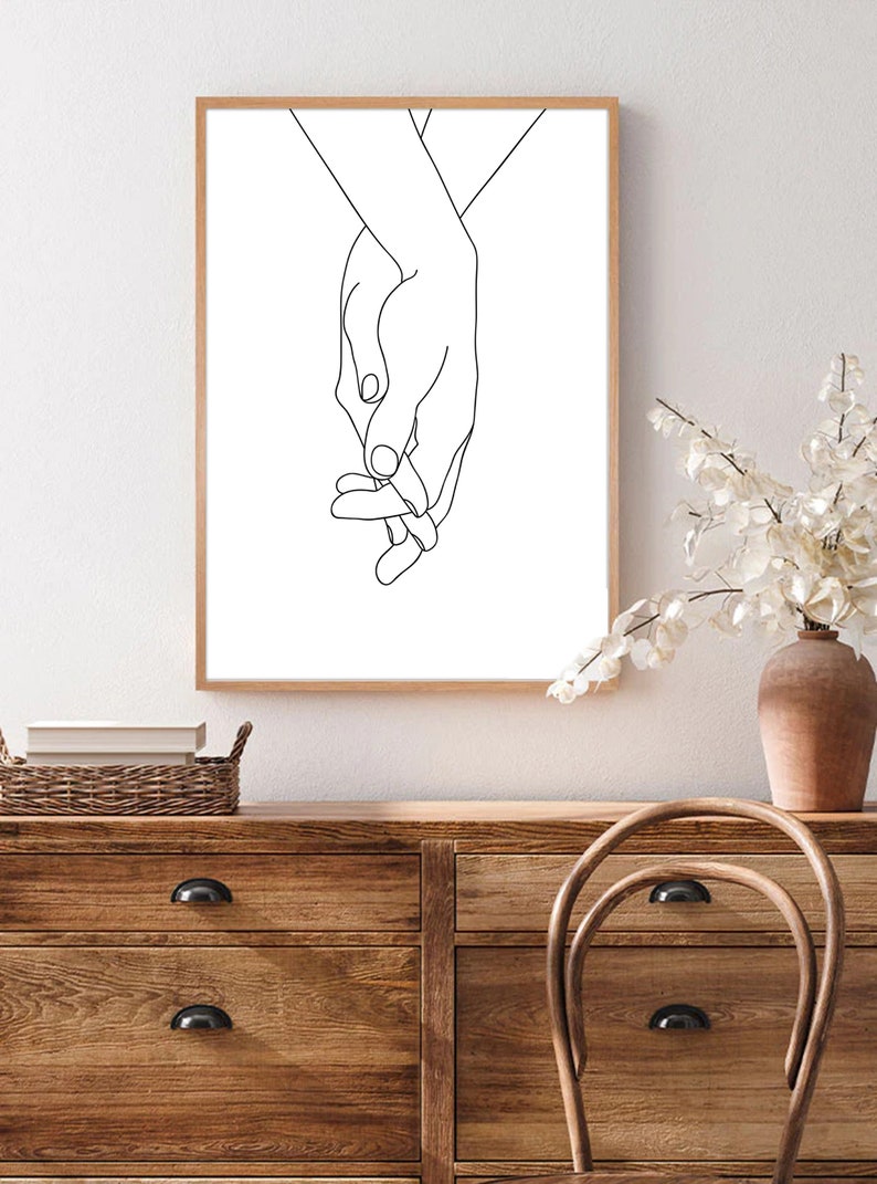 Holding Hands Line Drawing Sketch Art Print,romantic Holding Hands ...