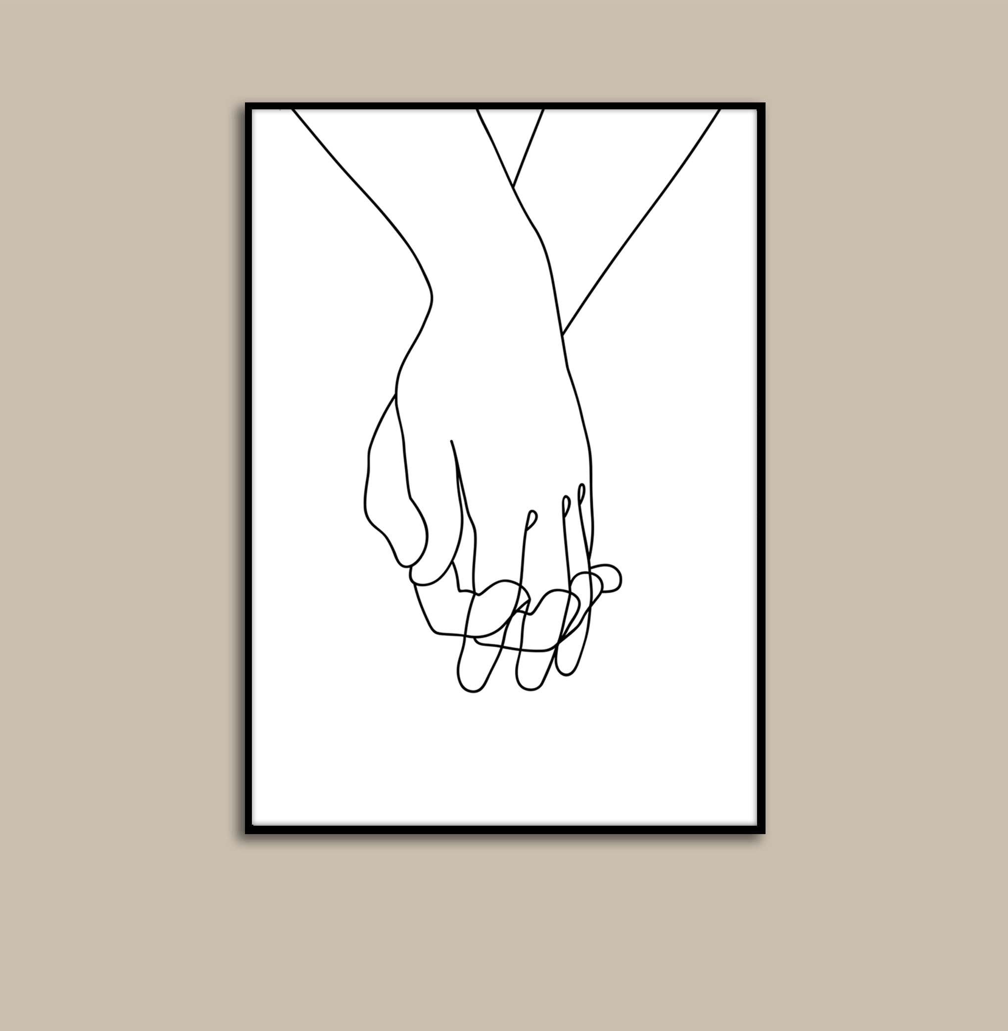 Holding Hands One Line Drawing Hands Lover's Hands - Etsy UK
