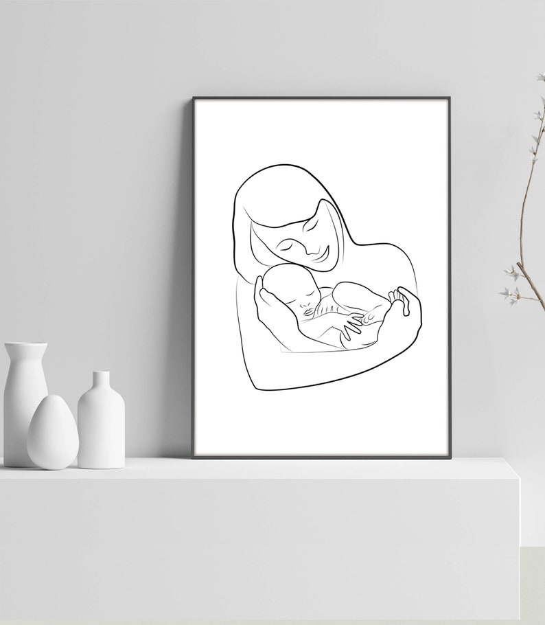 Loving Hug,mother and Baby Line Art, Printable Continuous Line Mother ...