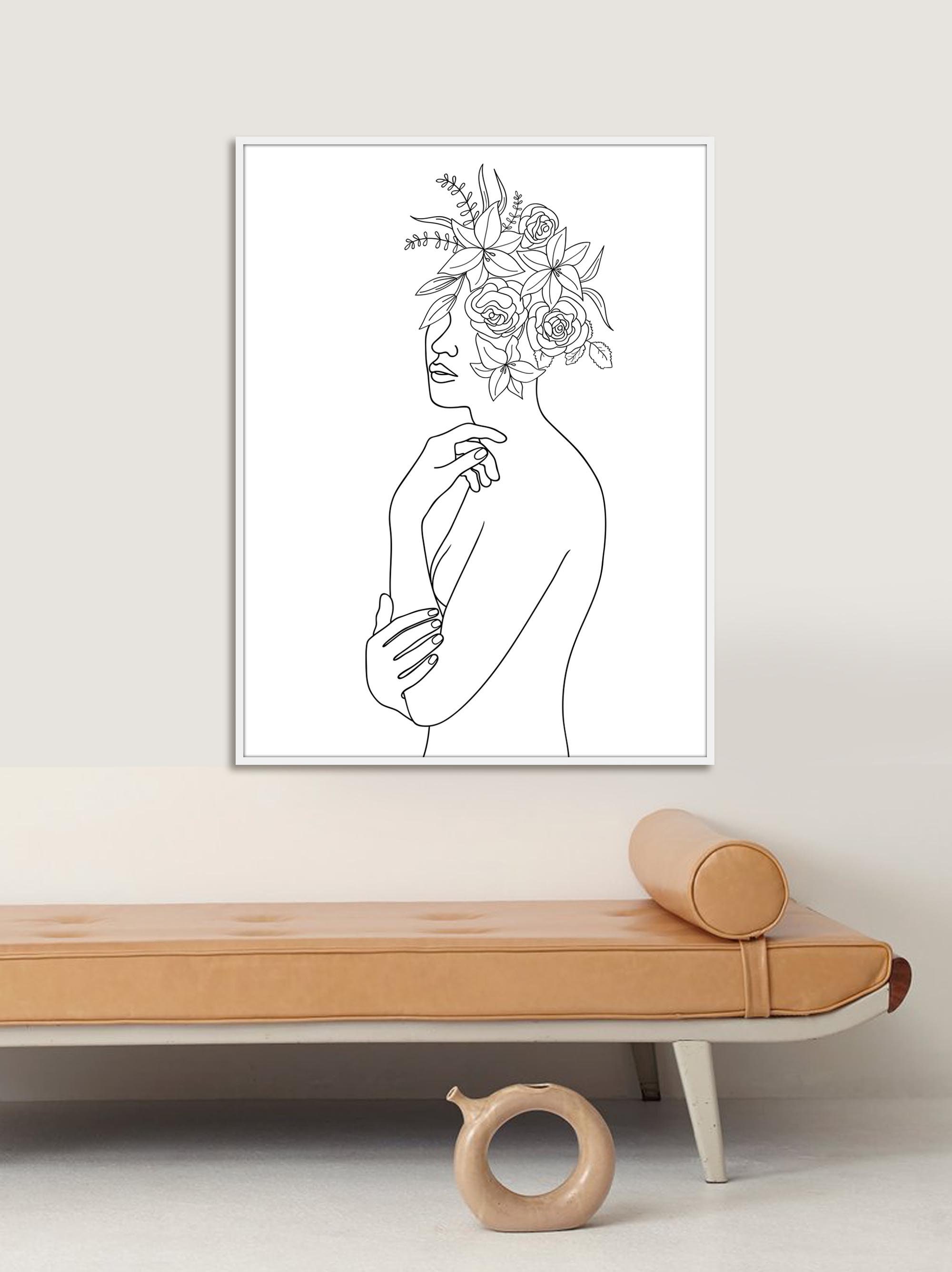 Cabeza de flores una línea mujer esquema dibujo mujer con - Etsy México