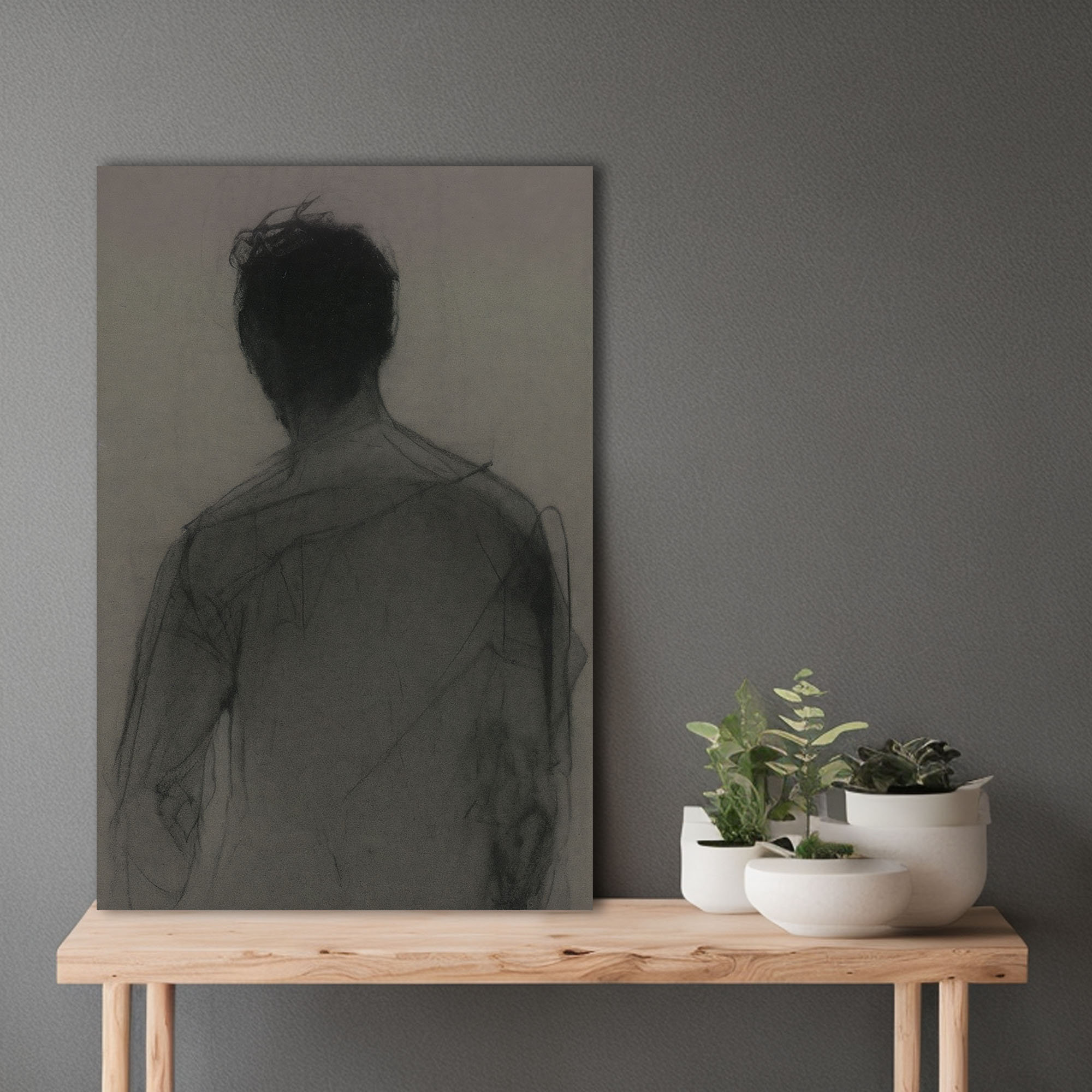 Charcoal Male Drawing, Back View of the Male Model, Man Portrait ...