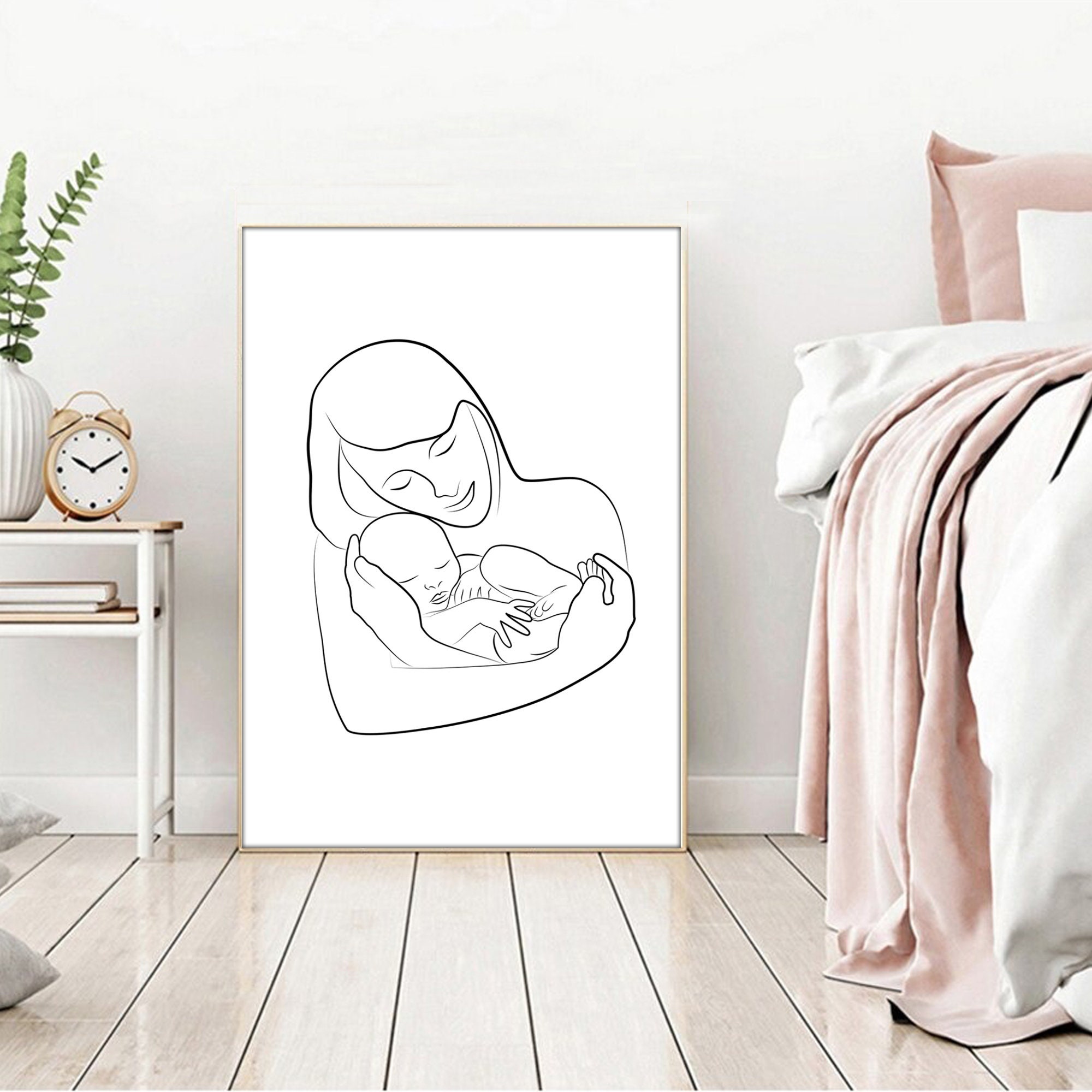 Loving Hug,mother and Baby Line Art, Printable Continuous Line Mother ...