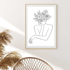 Head of Flowers Art , Woman Outline Drawing, Woman With Flowers ...