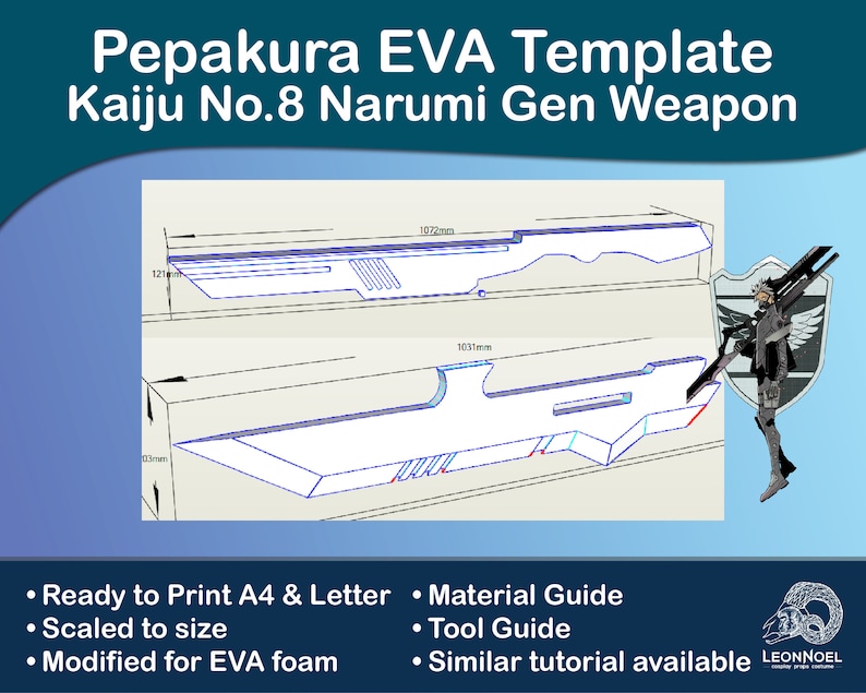 Kaiju No.8 Narumi Gen Gunblade Pepakura EVA Foam Template - Etsy