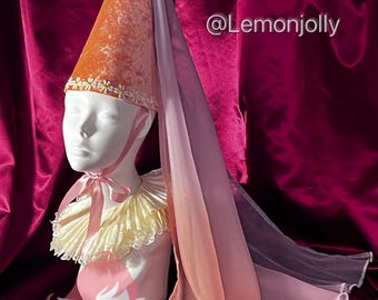 Pink Satin Brocade Princess Medieval Cone Hat, Henin, Headpiece ...