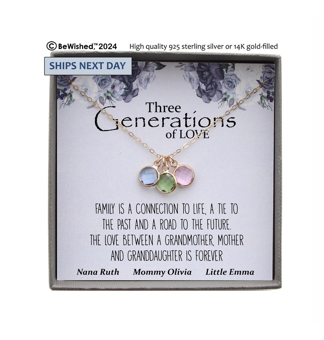 Generations Necklace for Grandma, Mom, and Granddaughter, Birthstone ...