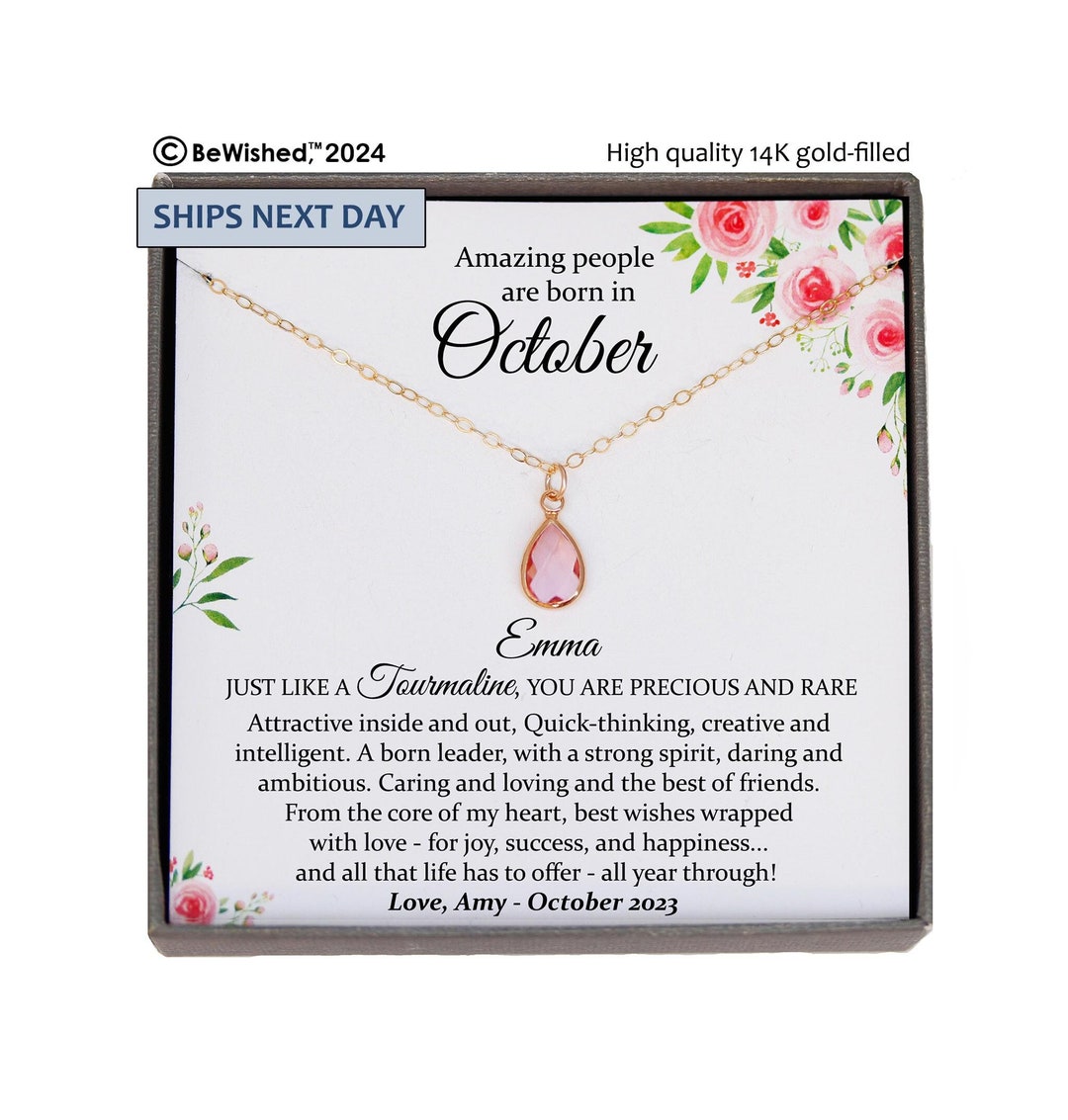 October Birthstone Necklace, Tourmaline Necklace Gold, October Birthday ...