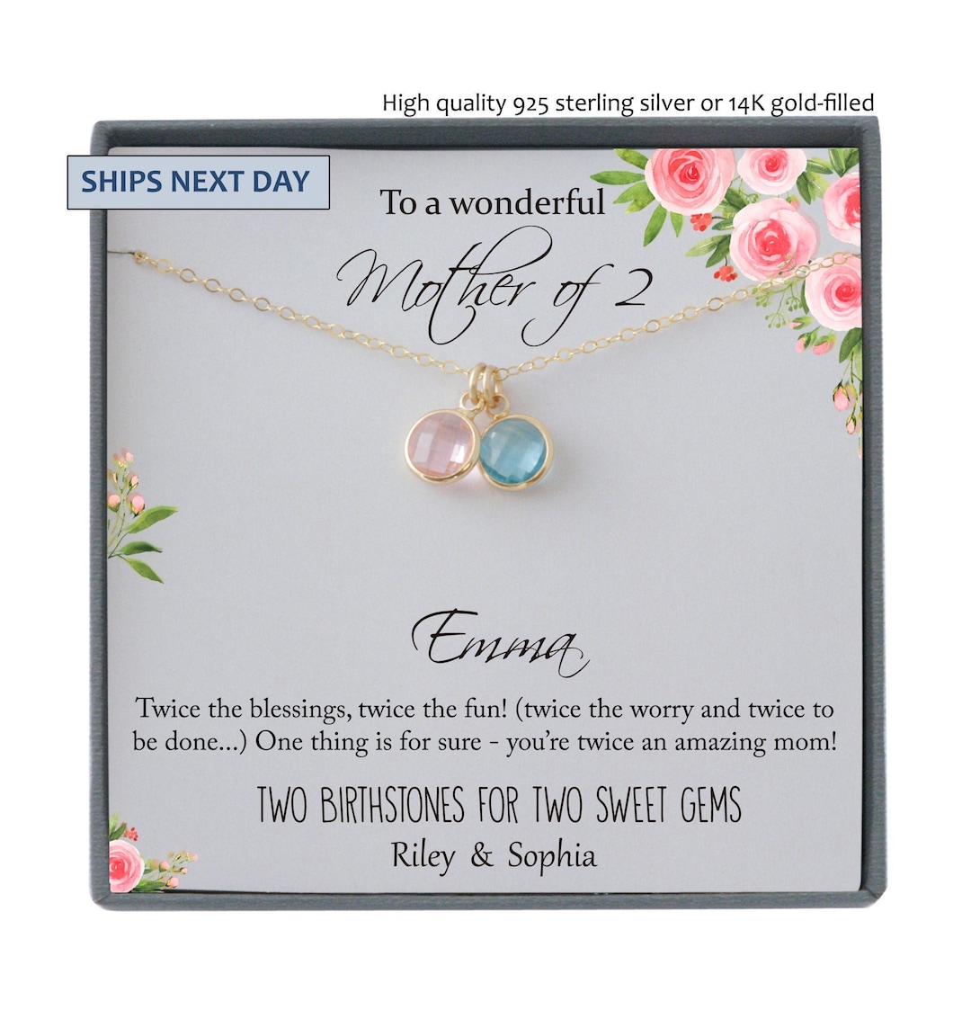 Second Time Mom Gift Birthstone Necklace for Mom Gift for Birth of 2nd ...