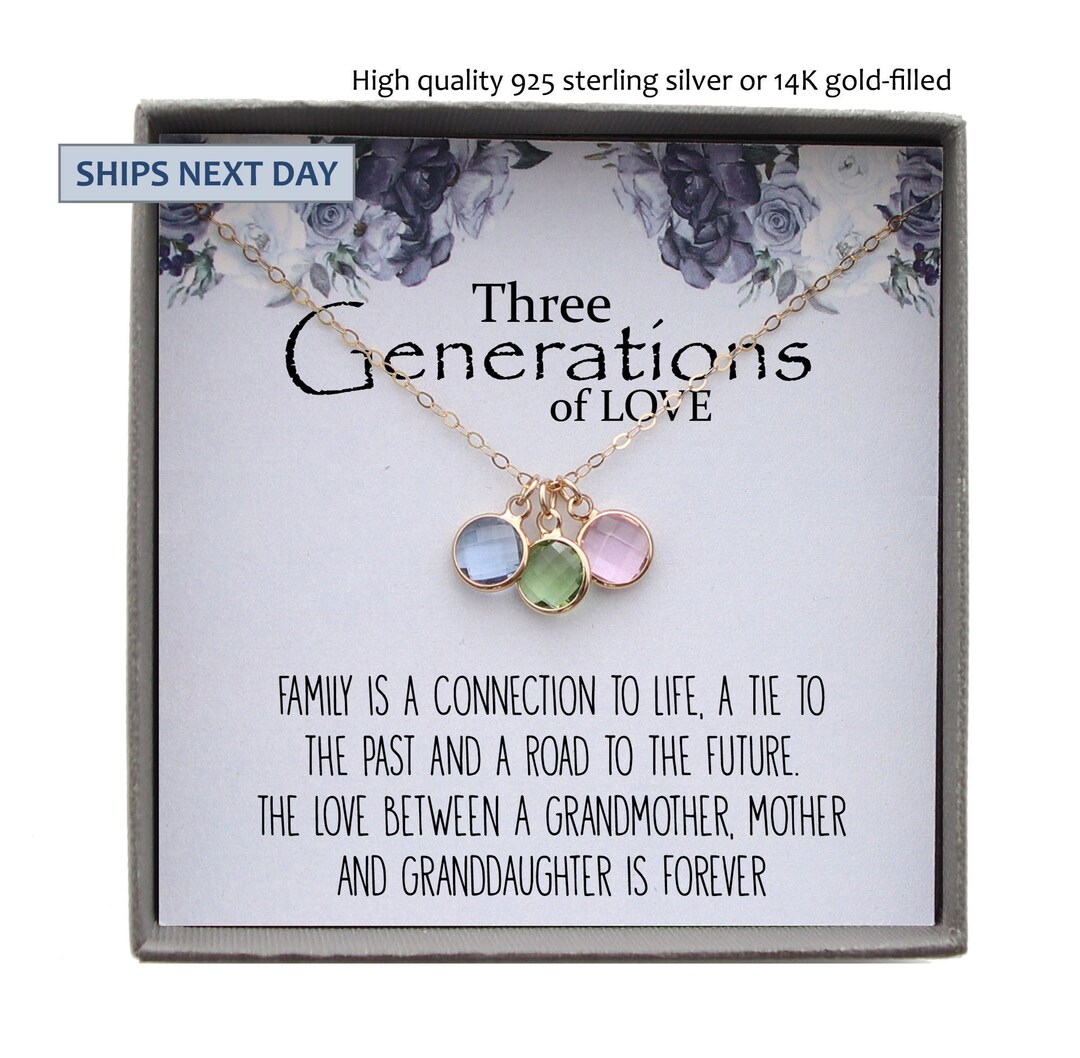 Generations Necklace for Grandma, Mom, and Granddaughter, Birthstone ...