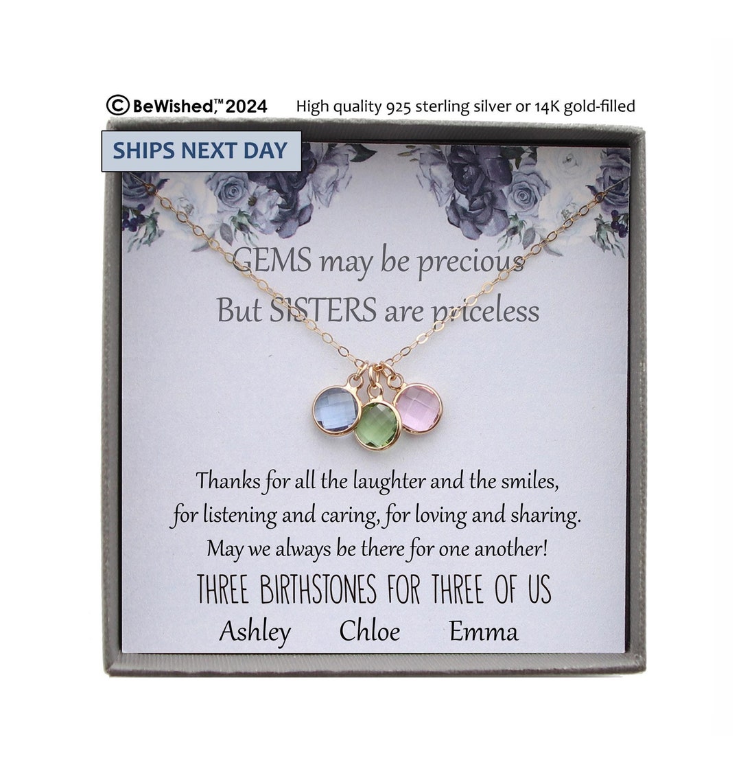 Sisters Necklace - Birthstone Necklace for 2 3 4 or 5 Sisters With ...