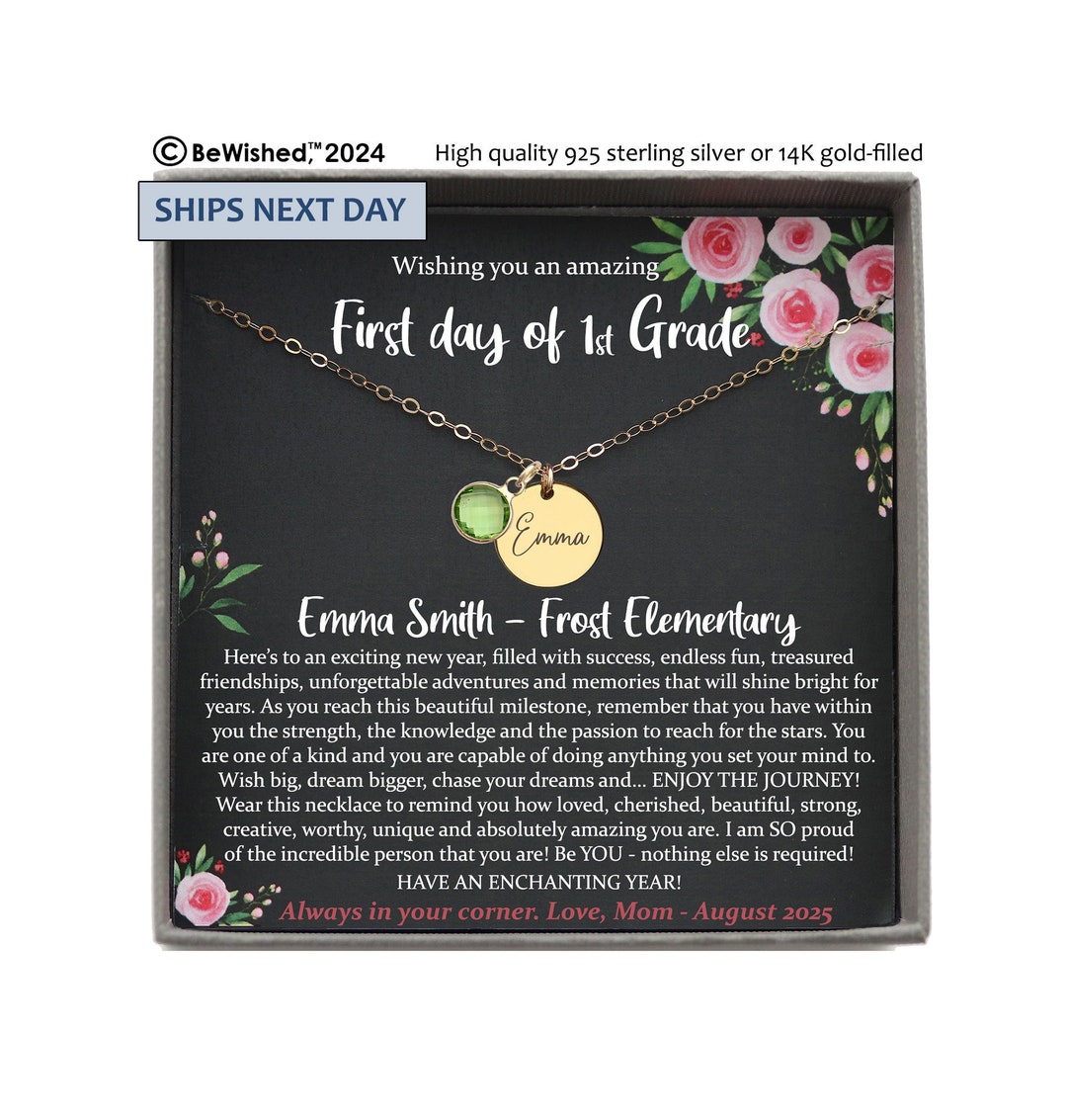 First Day of 1st Grade Gift, Name Necklace, 1st Day of Elementary ...