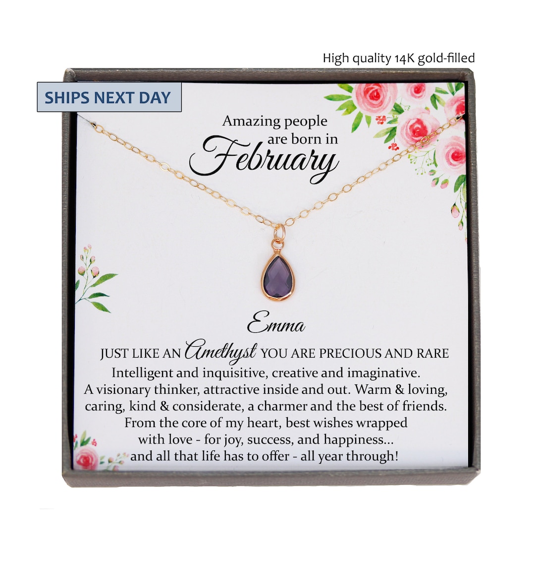 February Birthstone Necklace, Amethyst Necklace Gold, February Birthday ...