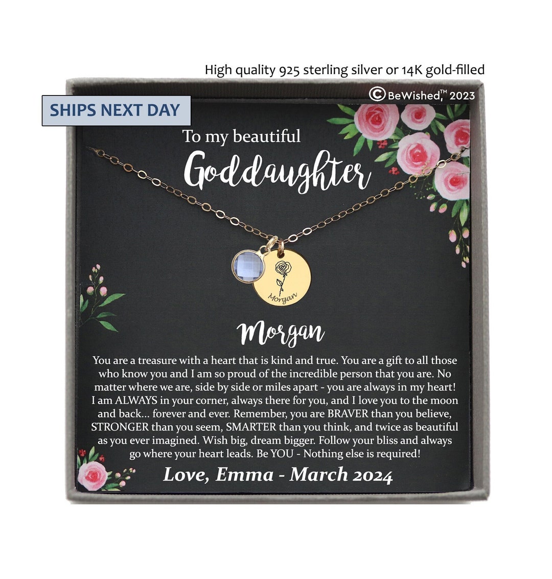 Goddaughter Gifts From Godmother or Godfather, Name Necklace With Birth ...