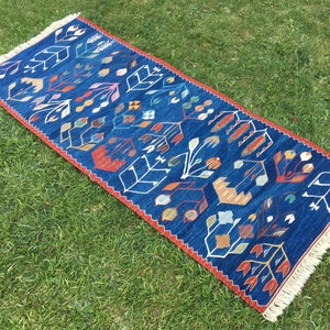 Handwoven Turkish Runner Rug Blue Runner Kitchen Rug Runner | Etsy