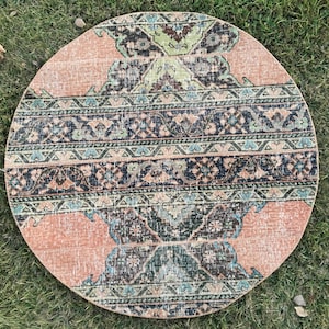 328x328 Ft, Bohemian Round Rug, Patchwork Round Rug, Vintage Round Rug ...