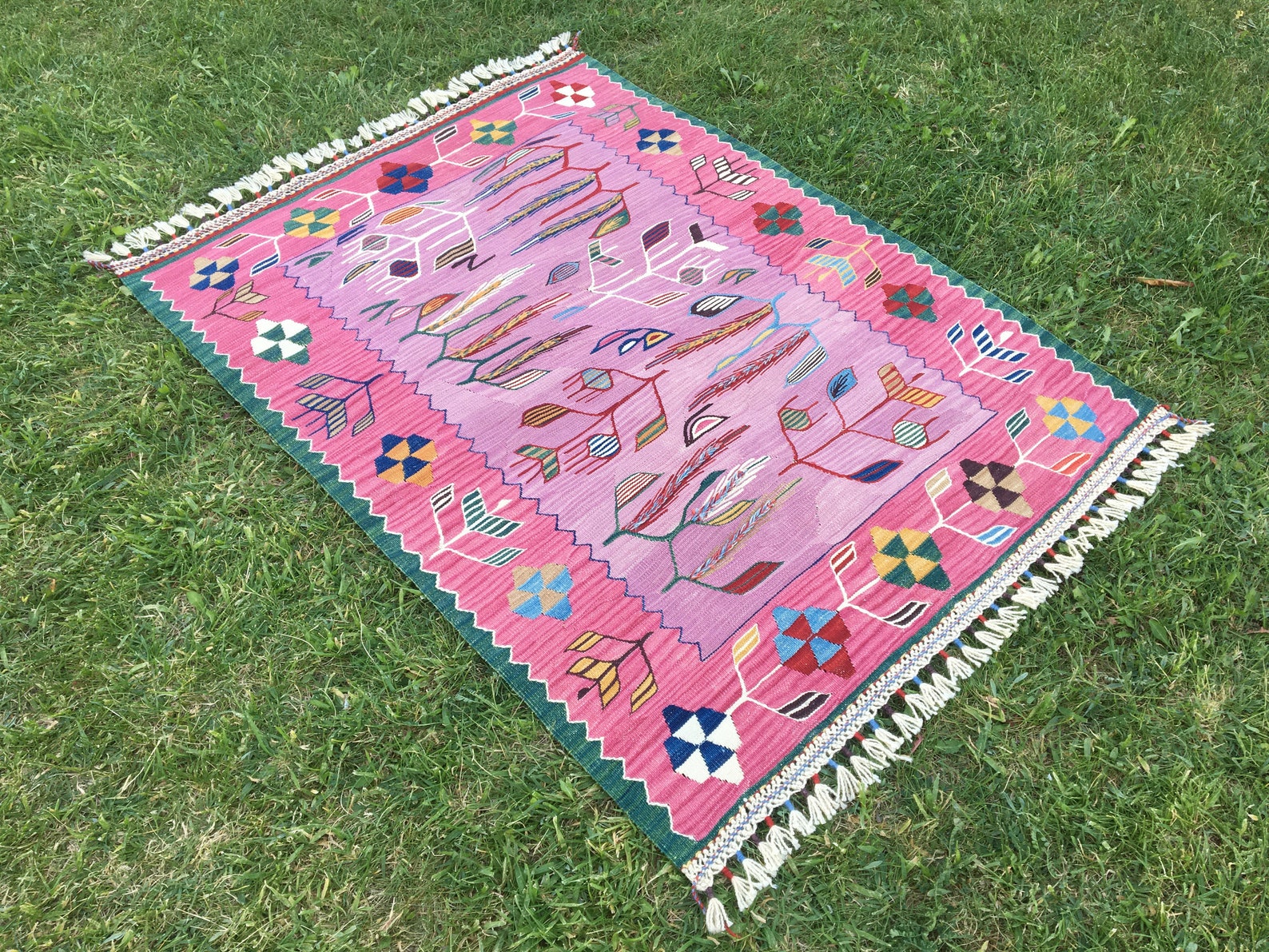 Oriental Small Pink Kilim Rug Flowers Pink Turkish Floor - Etsy