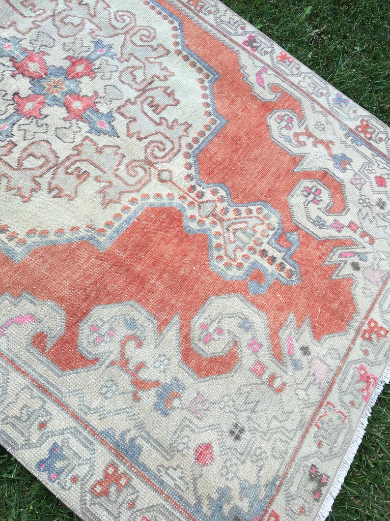 Antique Orange Area Rug Bedroom Rug Kitchen Rug Hand | Etsy