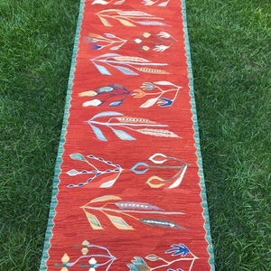 Oriental Red Kilim Rug Runner, Short Runner, Turkish Kilim Rug, Hand ...