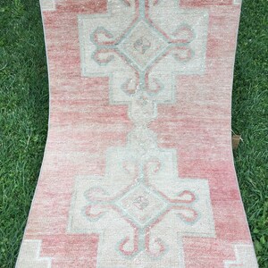 Pale Pink Runner Rug, Turkish Runner, Vintage Rug Runner, Oushak Rug ...