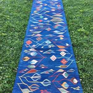 Oriental Blue Rug Runner, Kilim Rug Runner, Turkish Rug Runner, Vintage ...