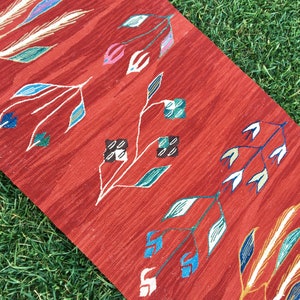2’x6’5”, Red Kilim Rug Runner, Turkish Rug Runner, Red Runner, Flower ...