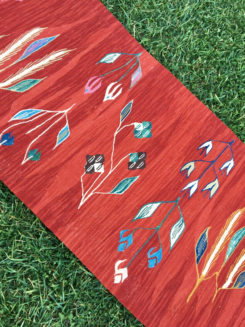 2’x6’5”, Red Kilim Rug Runner, Turkish Rug Runner, Red Runner, Flower ...