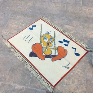 Handmade Turkish Wool Area Kilim Rug, Tweety Bird Models Rug, Rare ...