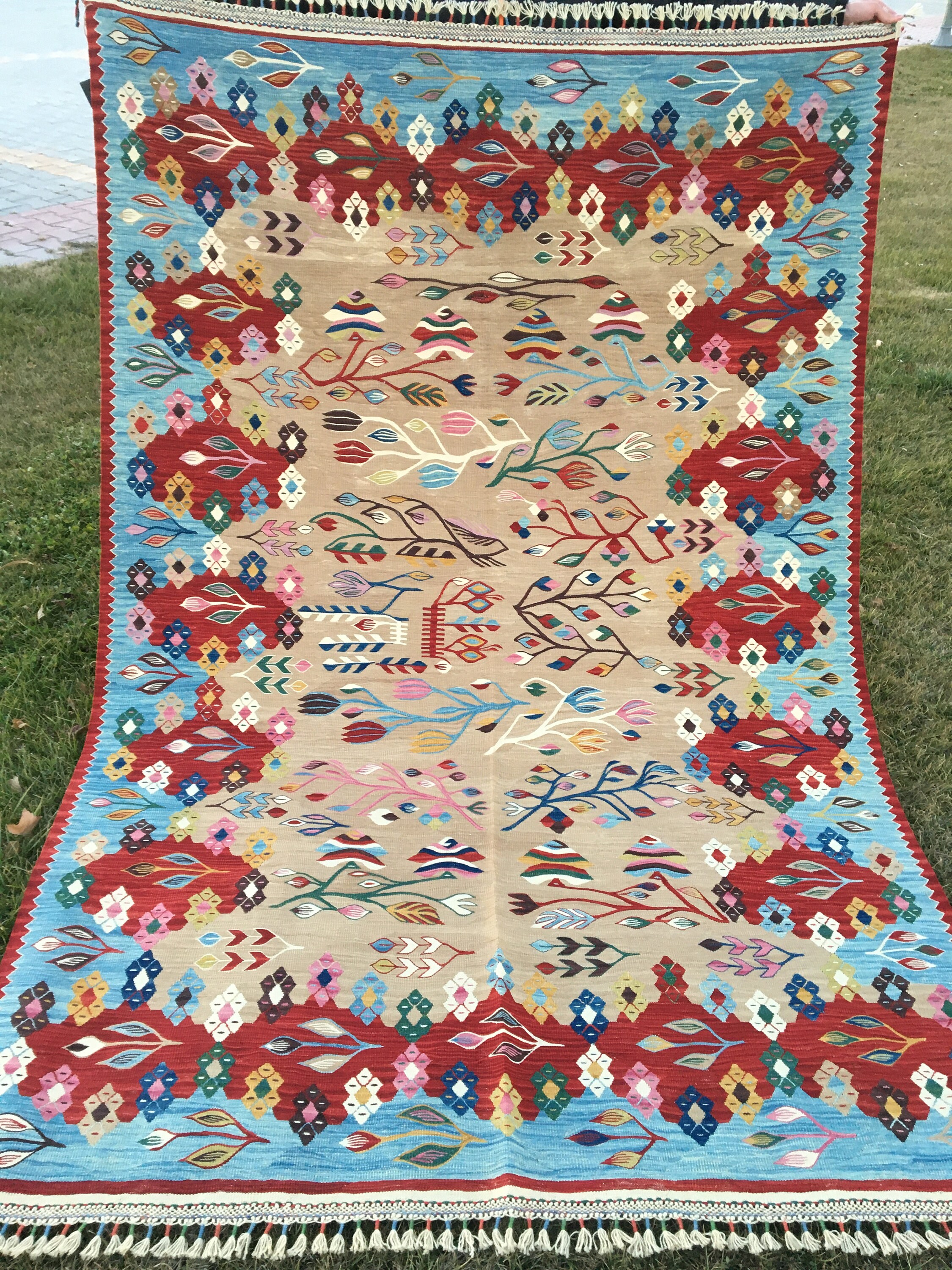 Bohemian Oriental Large Area Rug Wool Flowers Carpet Kilim - Etsy UK