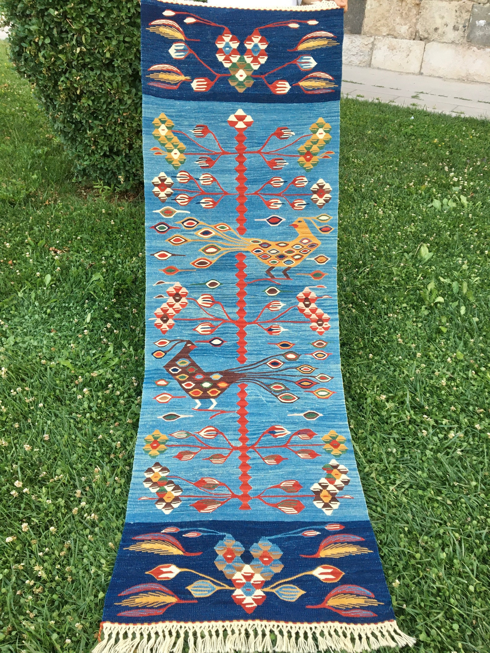 Handwoven Blue Runner Rug Rustic Small Runner Rug Vintage - Etsy