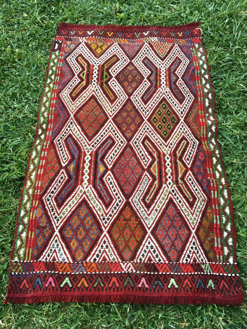 Ethnic Rug Rustic Small Rug Embroidery Red Kilim Rug - Etsy